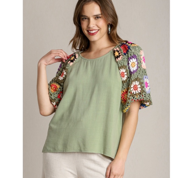 Umgee | Tops | The Ivy Sage Granny Square Sleeve Linen Top | Poshmark